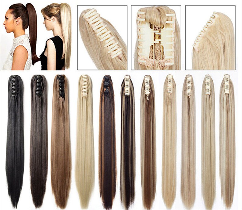 19 Inch Long Ash Grey Claw Jaw Ponytail Hair Extensions Hairpiece for ...