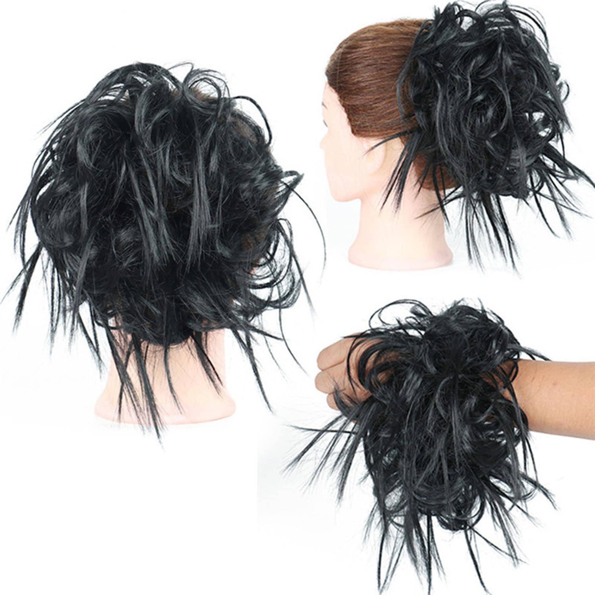 Natural Black Tousled Hair Bun Extension Hairpiece Messy Fluffly ...