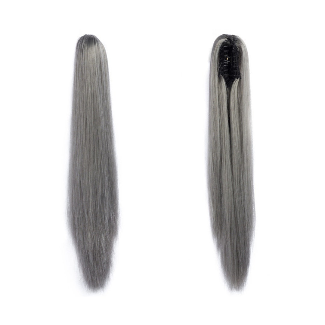 19 Inch Long Ash Grey Claw Jaw Ponytail Hair Extensions Hairpiece for ...