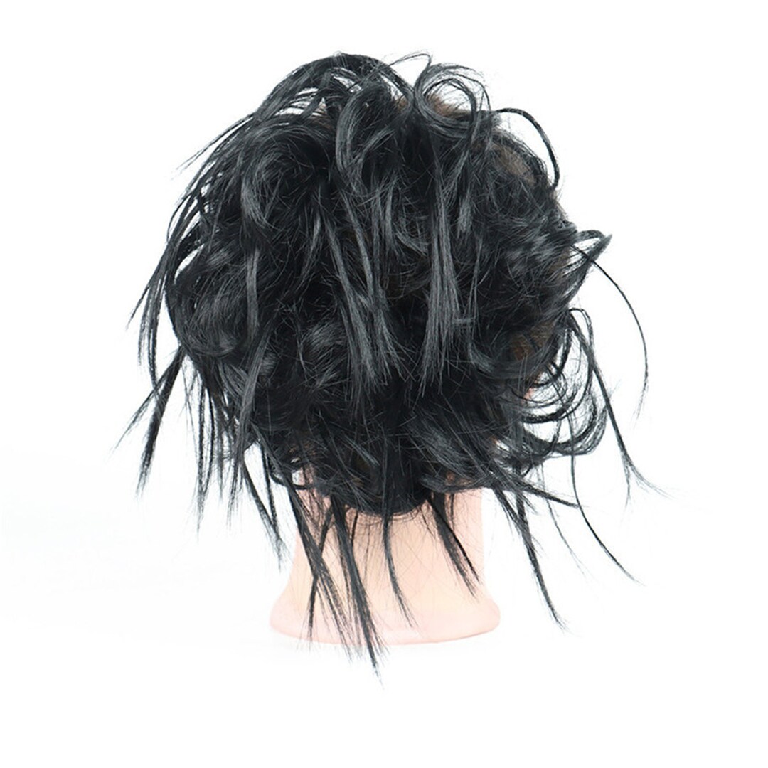 Natural Black Tousled Hair Bun Extension Hairpiece Messy Fluffly ...