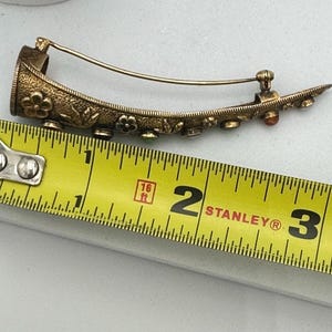 Vintgae Chinese Finger Guard Brooch Pin Gold Tone Brass Cabochon Stones ...
