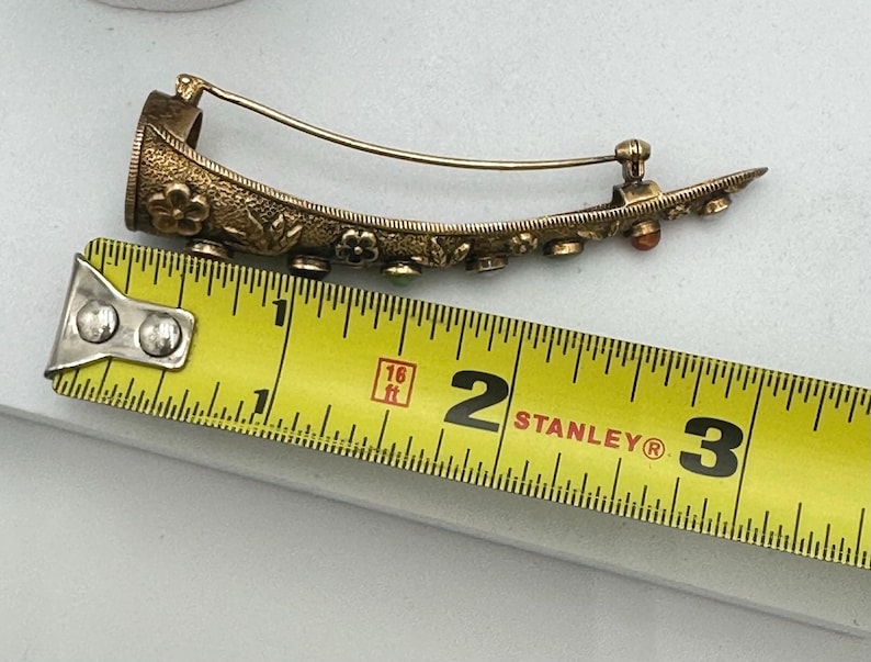 Vintgae Chinese Finger Guard Brooch Pin Gold Tone Brass Cabochon Stones ...