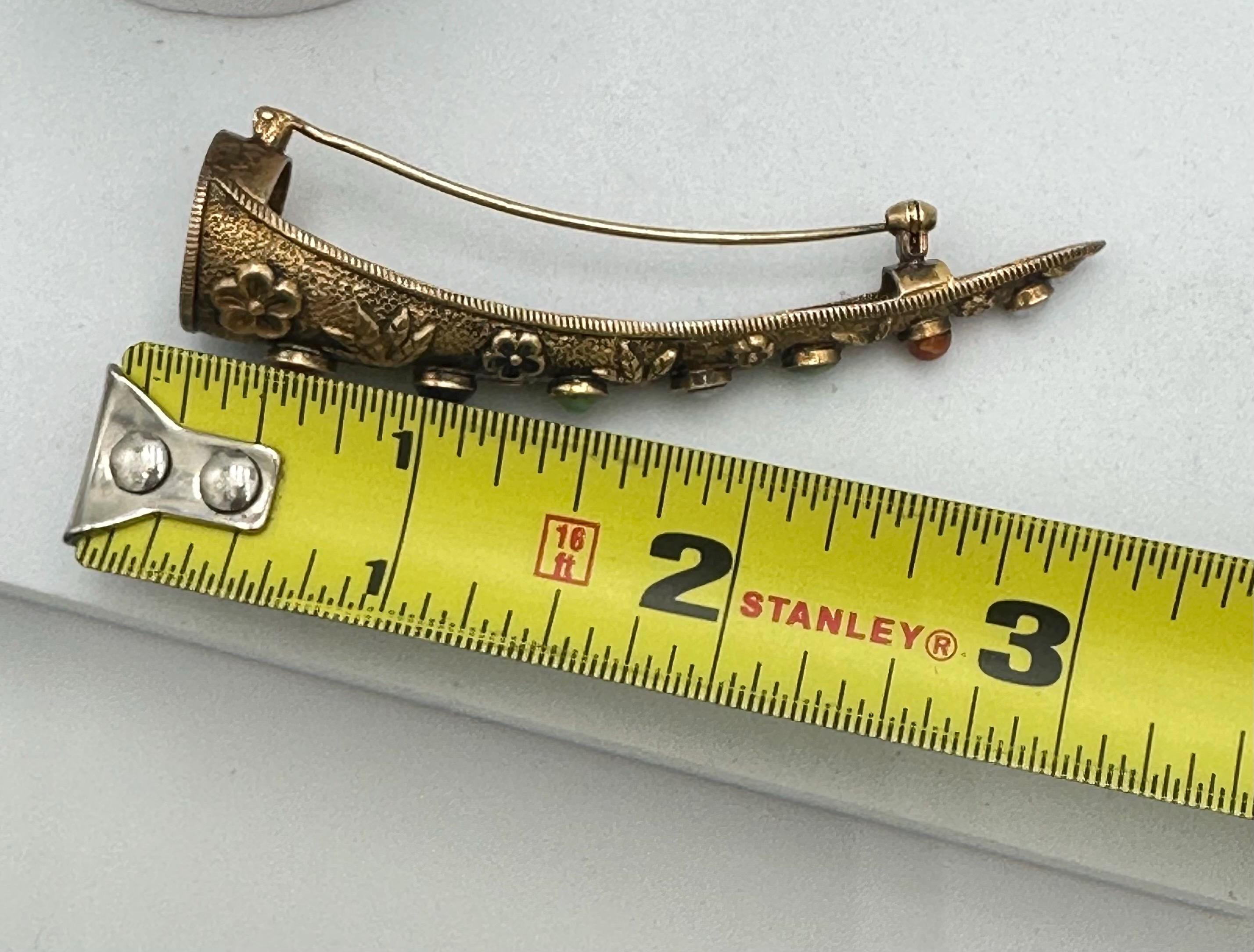 Vintgae Chinese Finger Guard Brooch Pin Gold Tone Brass Cabochon Stones ...