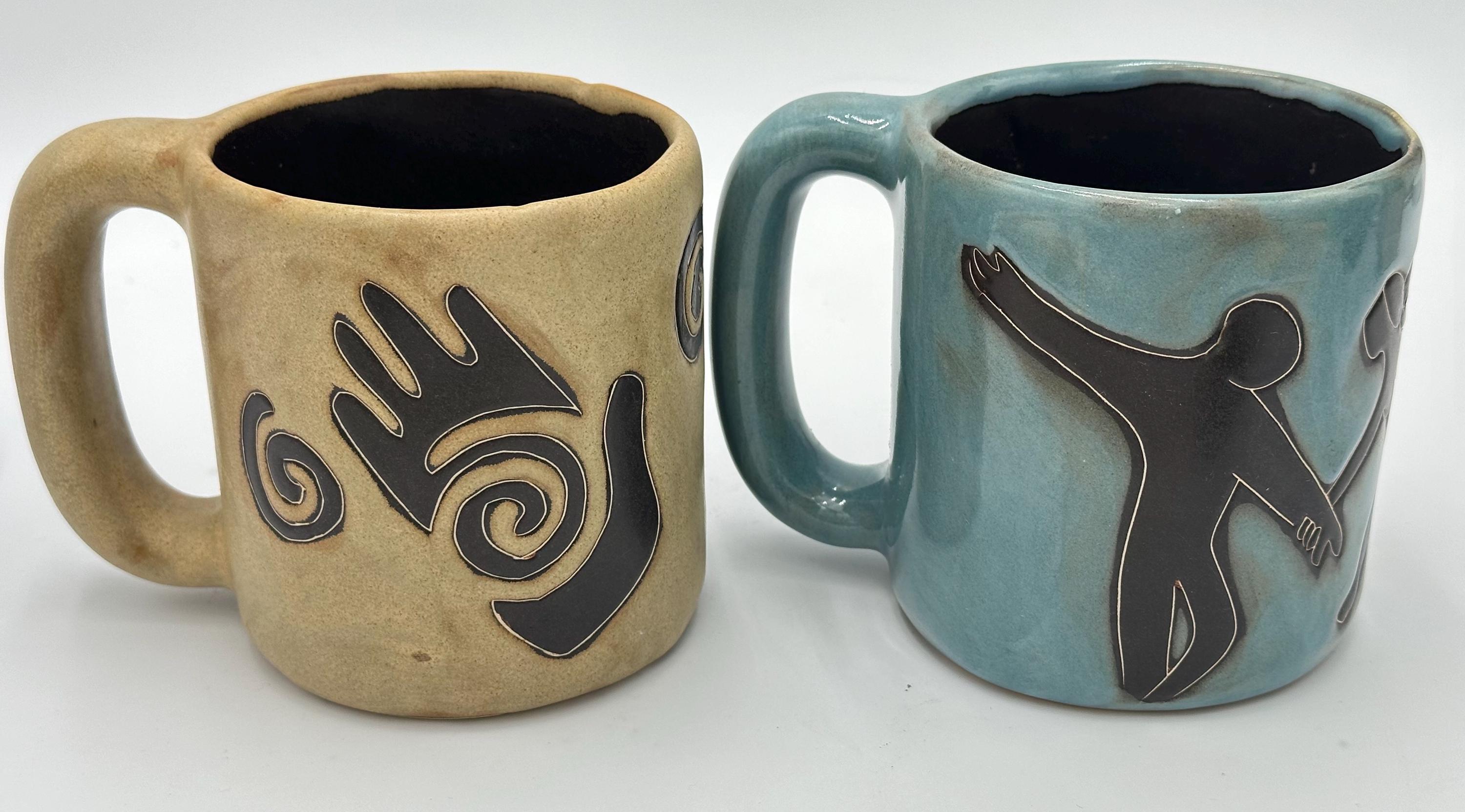 Set of 2 Mara Mexico Art Pottery Coffee Mug Cups Dancing Figures Hopi ...