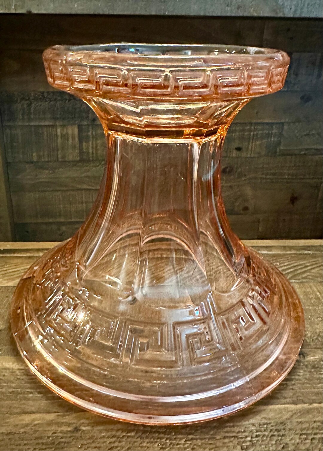 Heisey Glass Greek Key Flamingo Pink Punch Bowl Base Stand Pedestal - Etsy