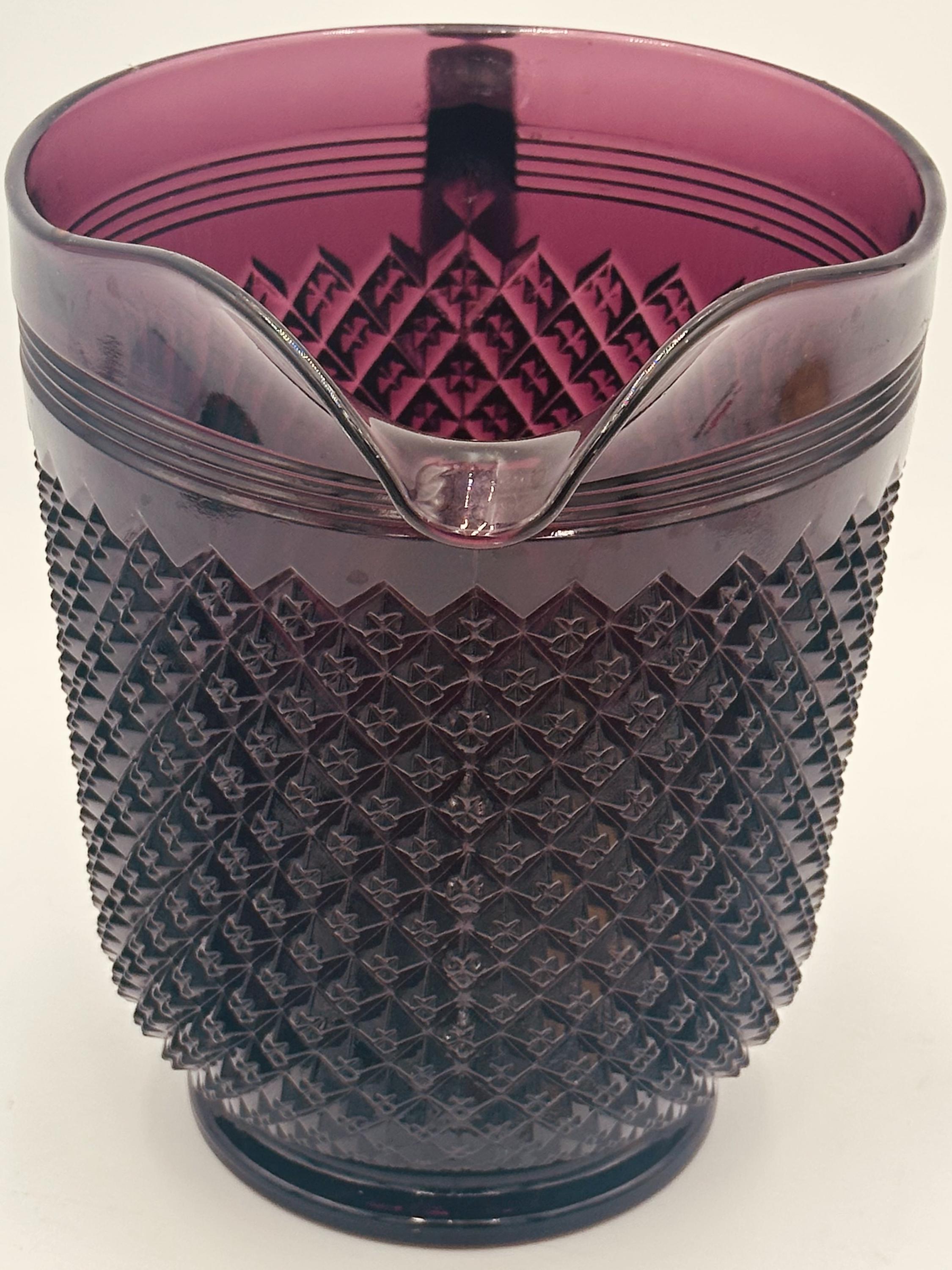 Mosser Glass Addison Amethyst Purple Pitcher 48oz Diamond Point Barware ...
