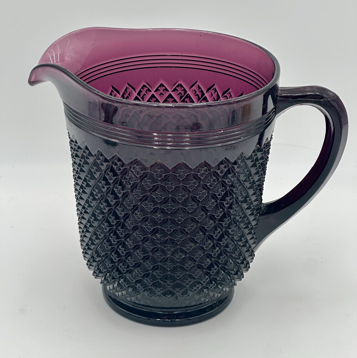 Mosser Glass Addison Amethyst Purple Pitcher 48oz Diamond Point Barware ...