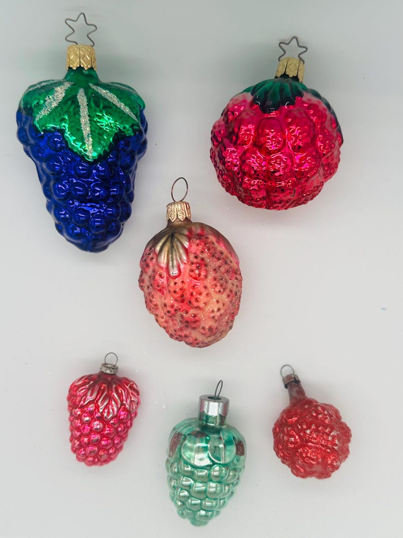 Vintage Glass Berry Ornaments Inga Glas Radko Fruit Grapes Silvered ...