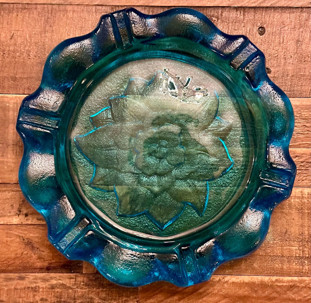 Indiana Glass Tiara Blue Lotus Ashtray Pressed Heavy 9.5” - Etsy