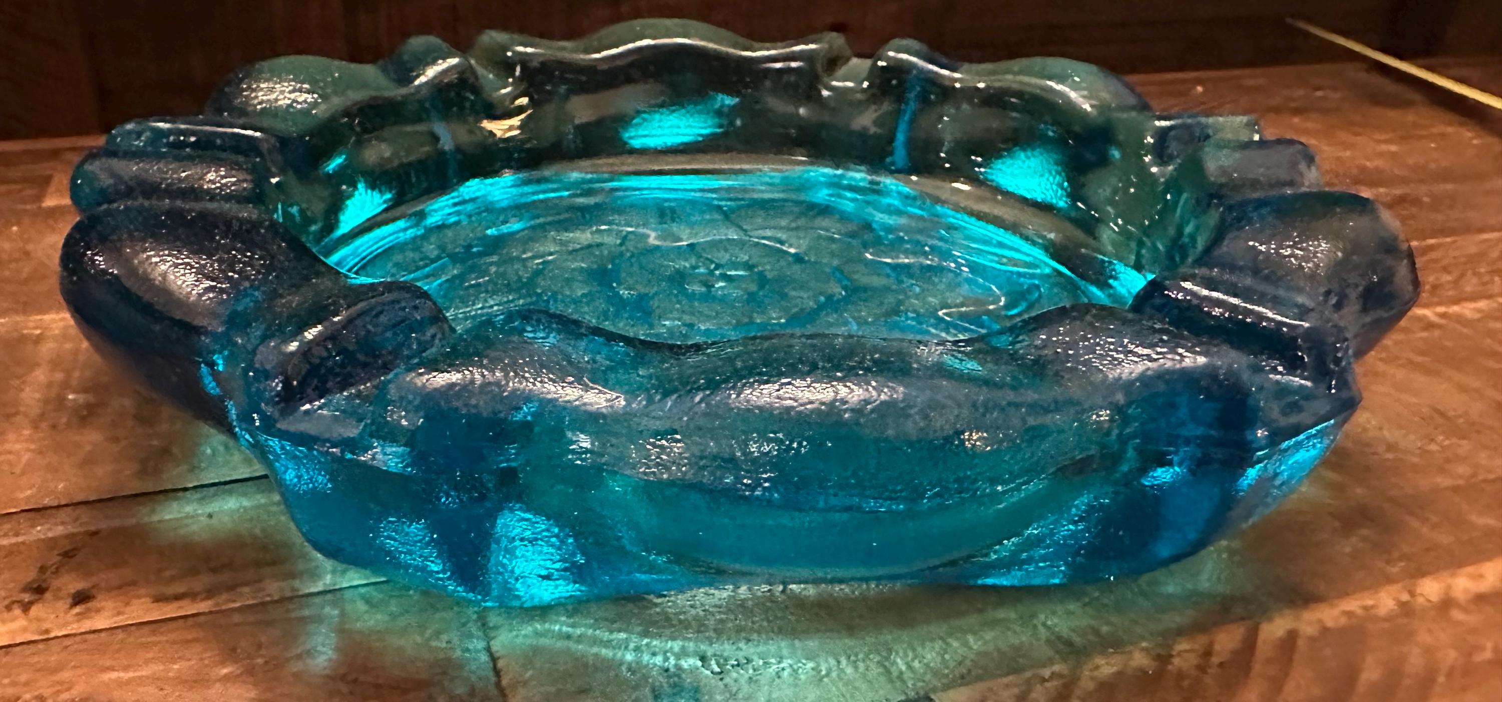 Indiana Glass Tiara Blue Lotus Ashtray Pressed Heavy 9.5 - Etsy