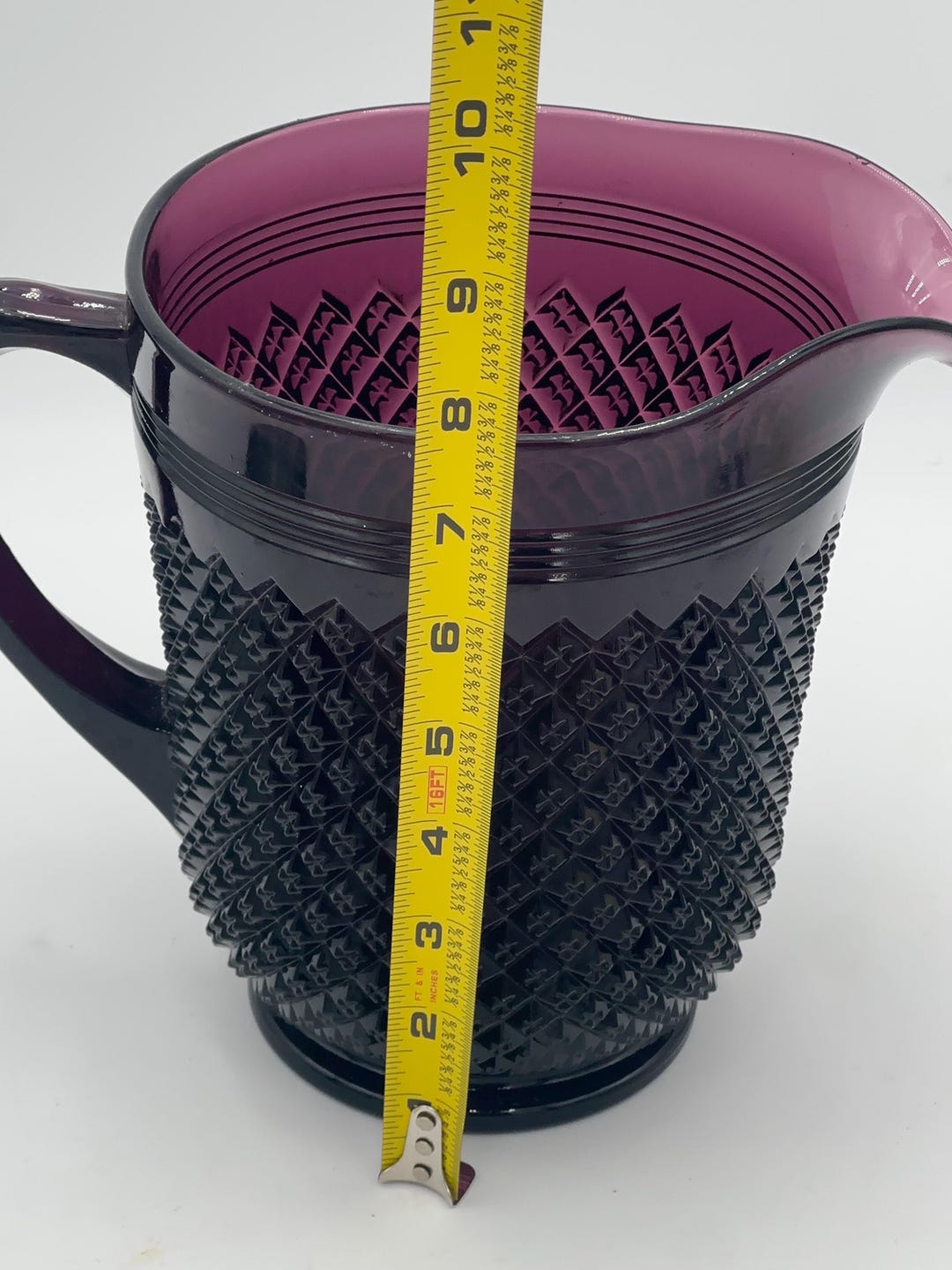 Mosser Glass Addison Amethyst Purple Pitcher 48oz Diamond Point Barware ...