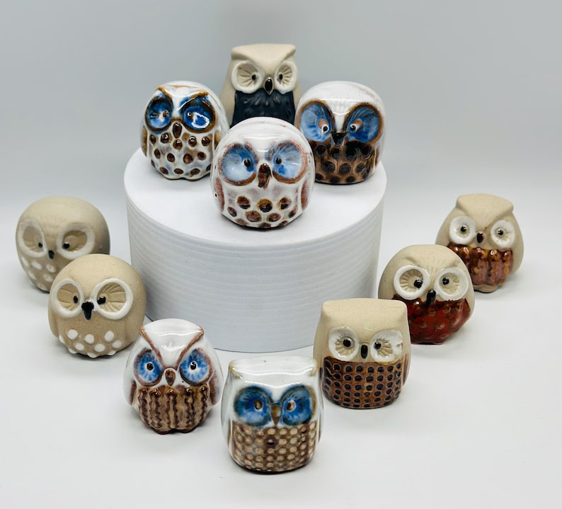 Emson Stoneware Pottery Owl Miniature Figurines Glaze Studio Birds - Etsy