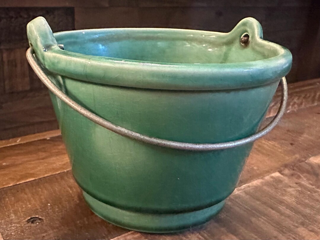 Mccoy Pottery Green Glaze Bucket Planter Wire Handle - Etsy