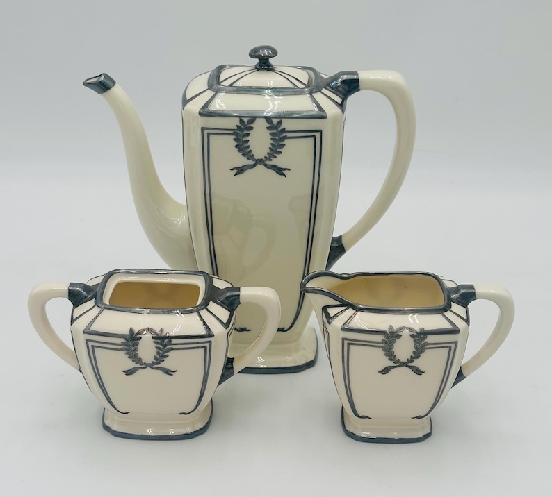 Lenox Belleek Deco Laurel Wresth Sterling Silver Overlay Coffee Server ...