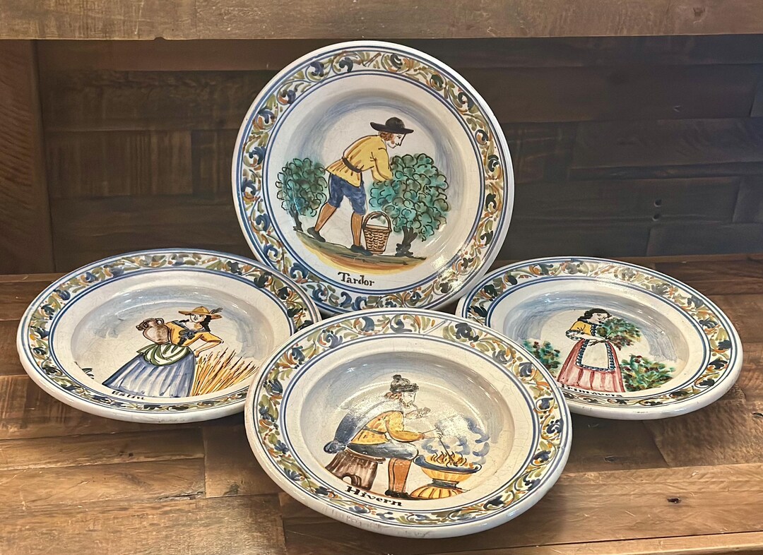 Montserrat Pottery Plates 4 Seasons Redware Terracotta Hand Painted ...