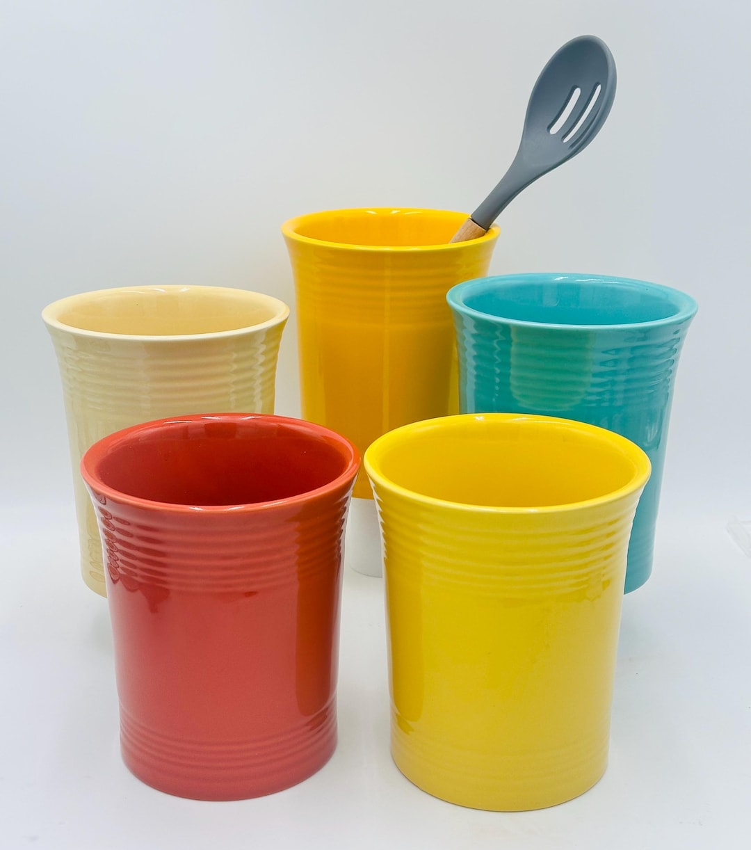 Fiesta Utensil Utility Crock Retired Shape Sunflower Turquoise Ivory ...