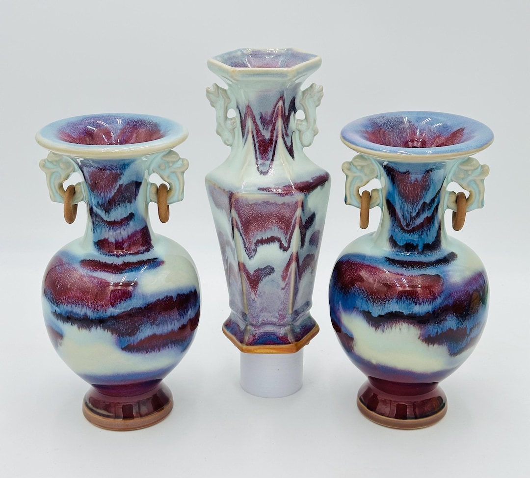 Vintage Chinese Jun Ware Flambe Glaze Porcelain Pottety Vase Double ...