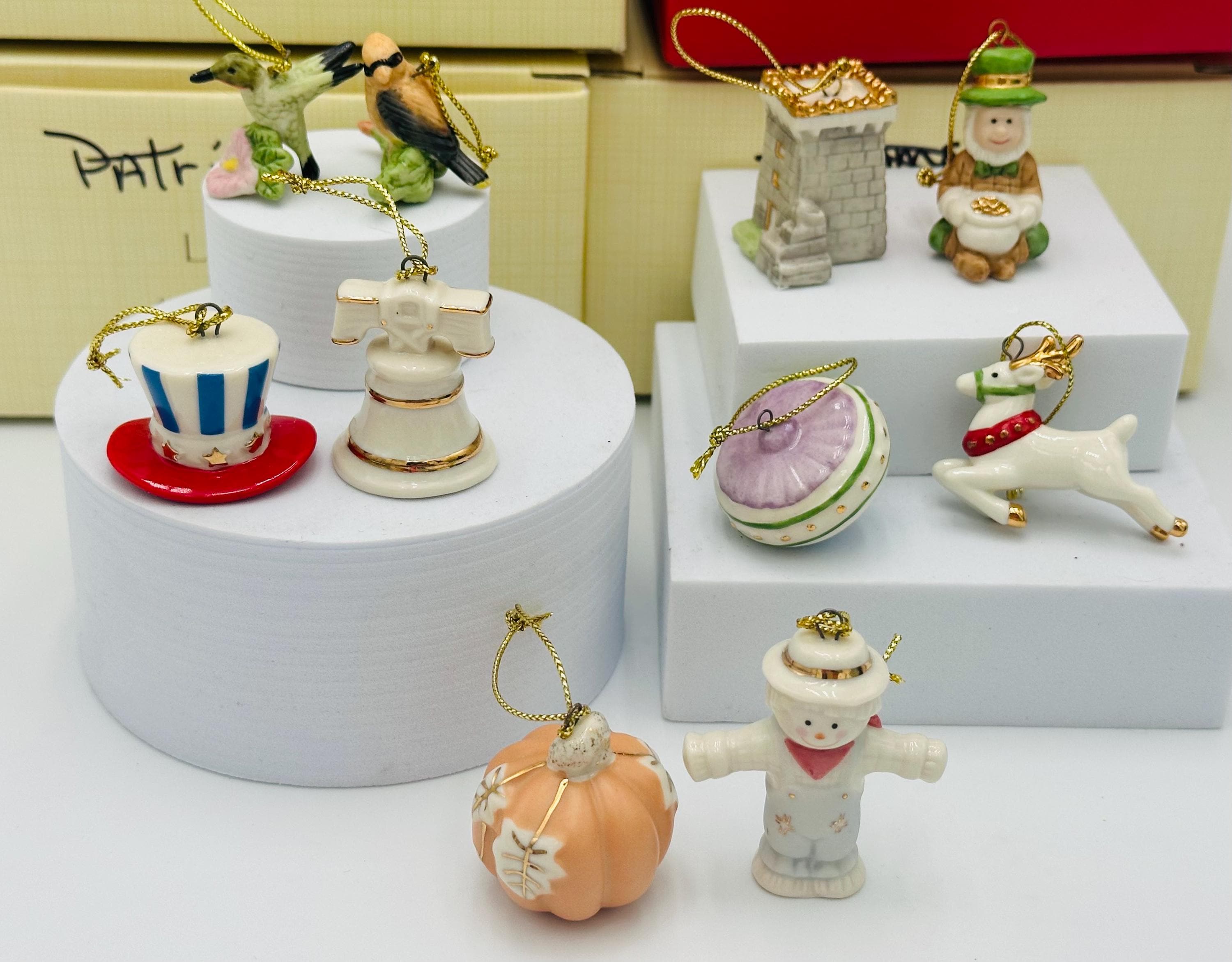 Lenox Ornament Tree Mini Set Independance 4th July Garden Bird Autumn ...