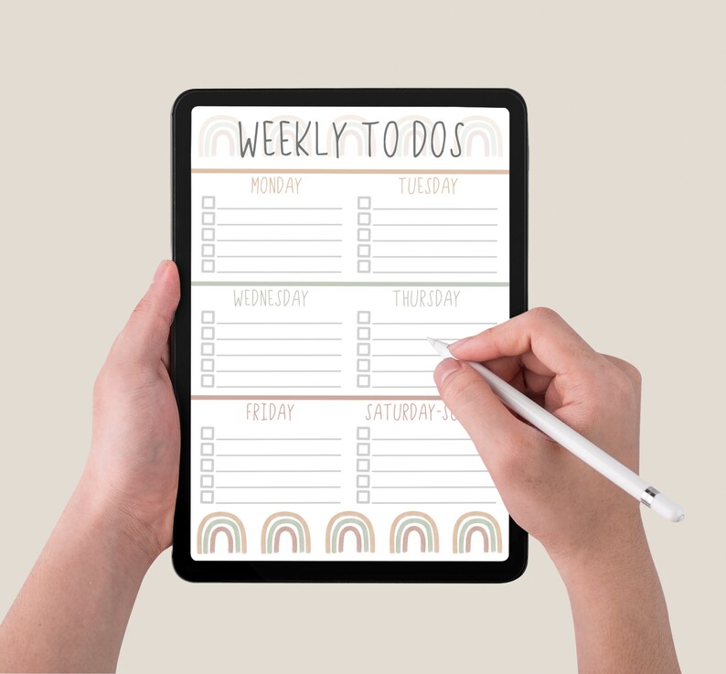 Boho Rainbow Weekly to Do List, Printable, Digital, Goodnotes, Digital ...