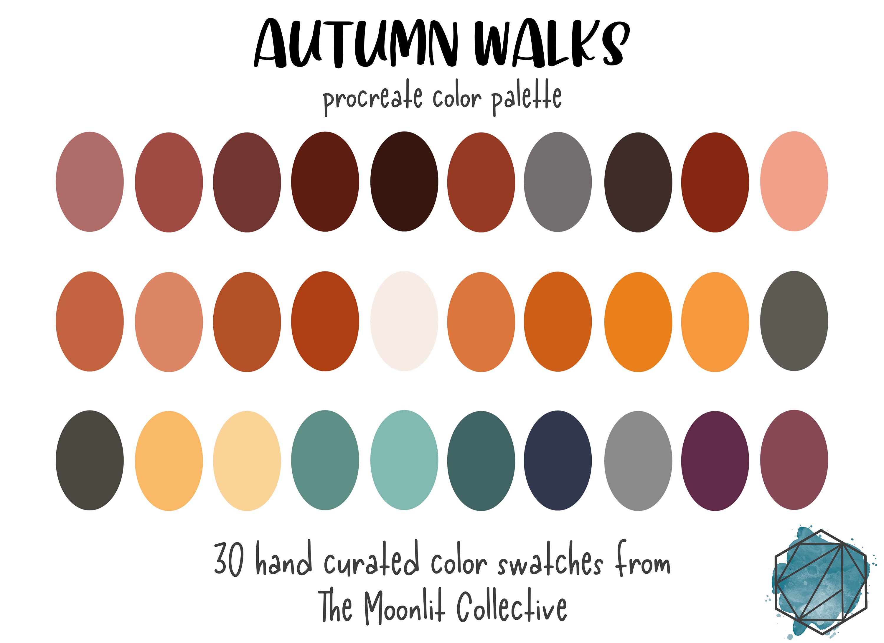 Autumn Walks Procreate Color Palette: 30 Earthy Colors (digital ...
