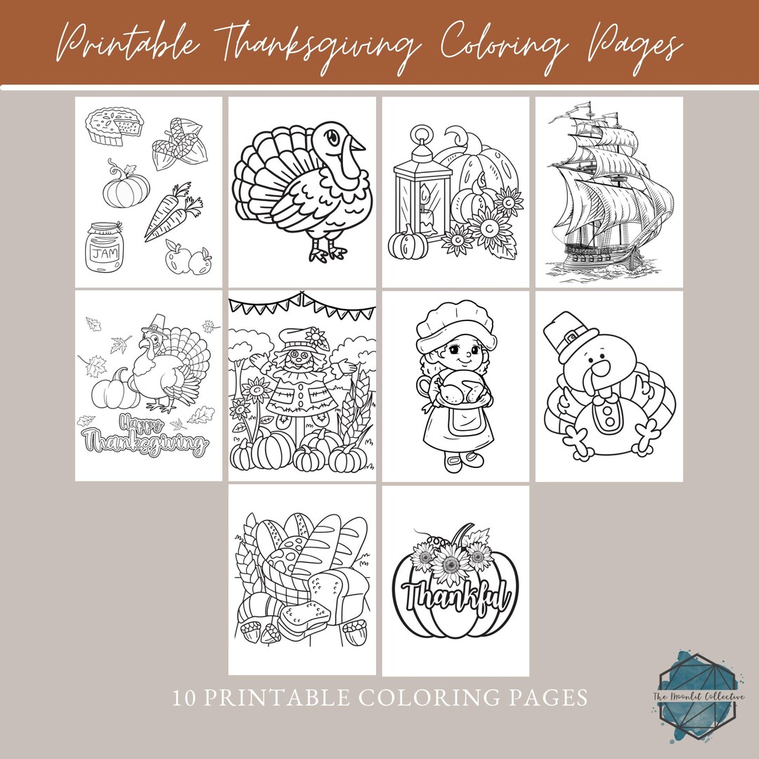 10 Printable Thanksgiving Coloring Pages | Digital Download | Printable ...