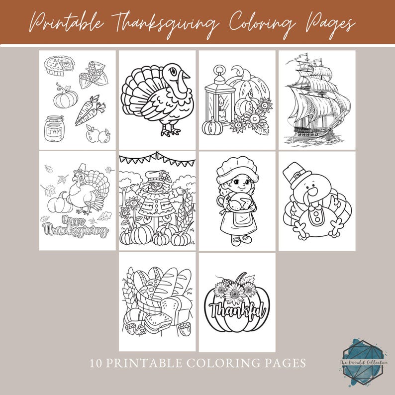 10 Printable Thanksgiving Coloring Pages | Digital Download | Printable ...
