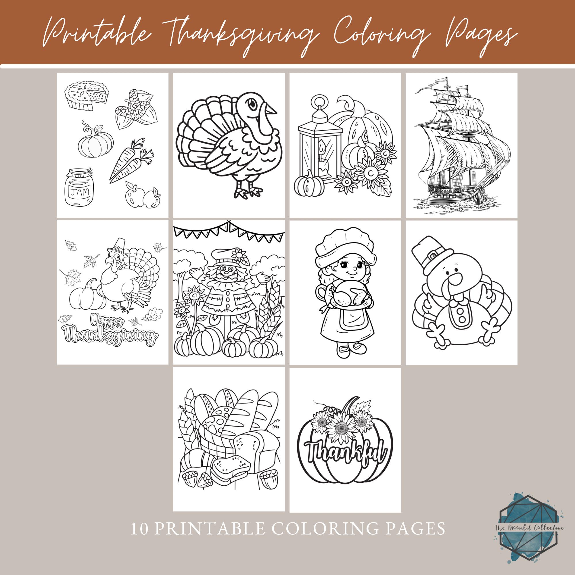 10 Printable Thanksgiving Coloring Pages | Digital Download | Printable ...