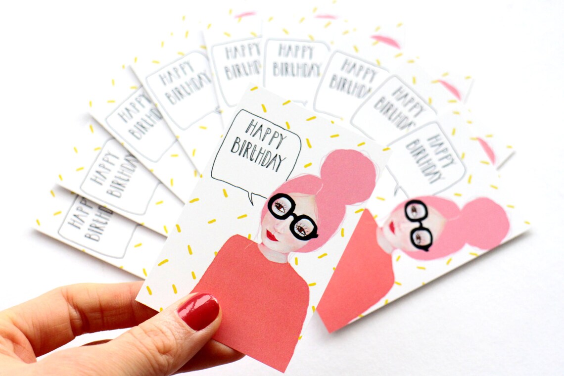 Small Happy Birthday Cards Personalize Stationary Set of 10 - Etsy