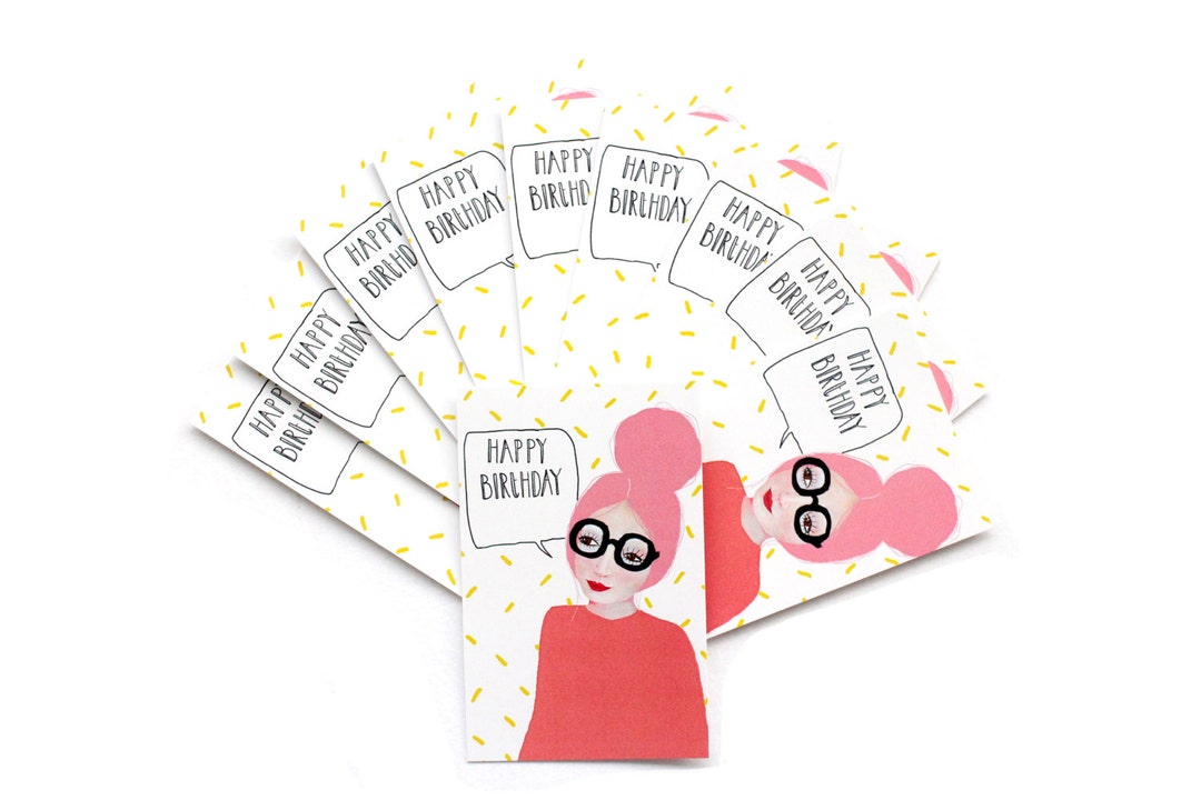 Small Happy Birthday Cards Personalize - Stationary Set of 10 - Stylish ...