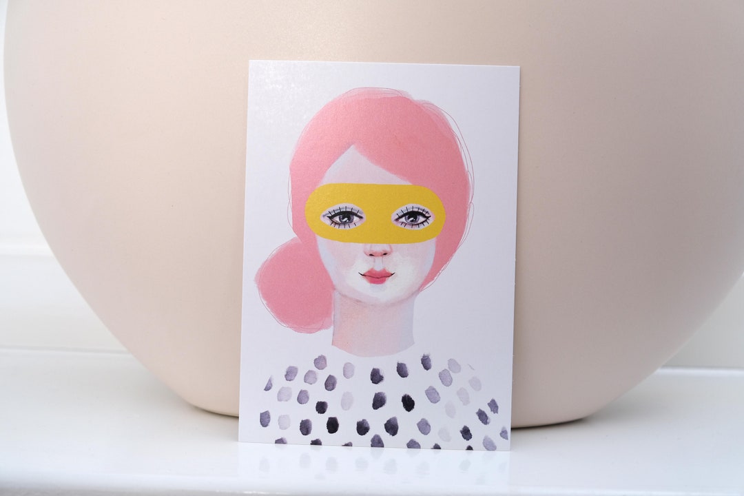 Card Girl With Mask - A6 Card Painting Lady Woman - Stationary Postcard ...