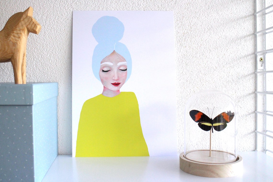 Lady With Topknot - A4 Print of Original Painting - Face Wall Art ...