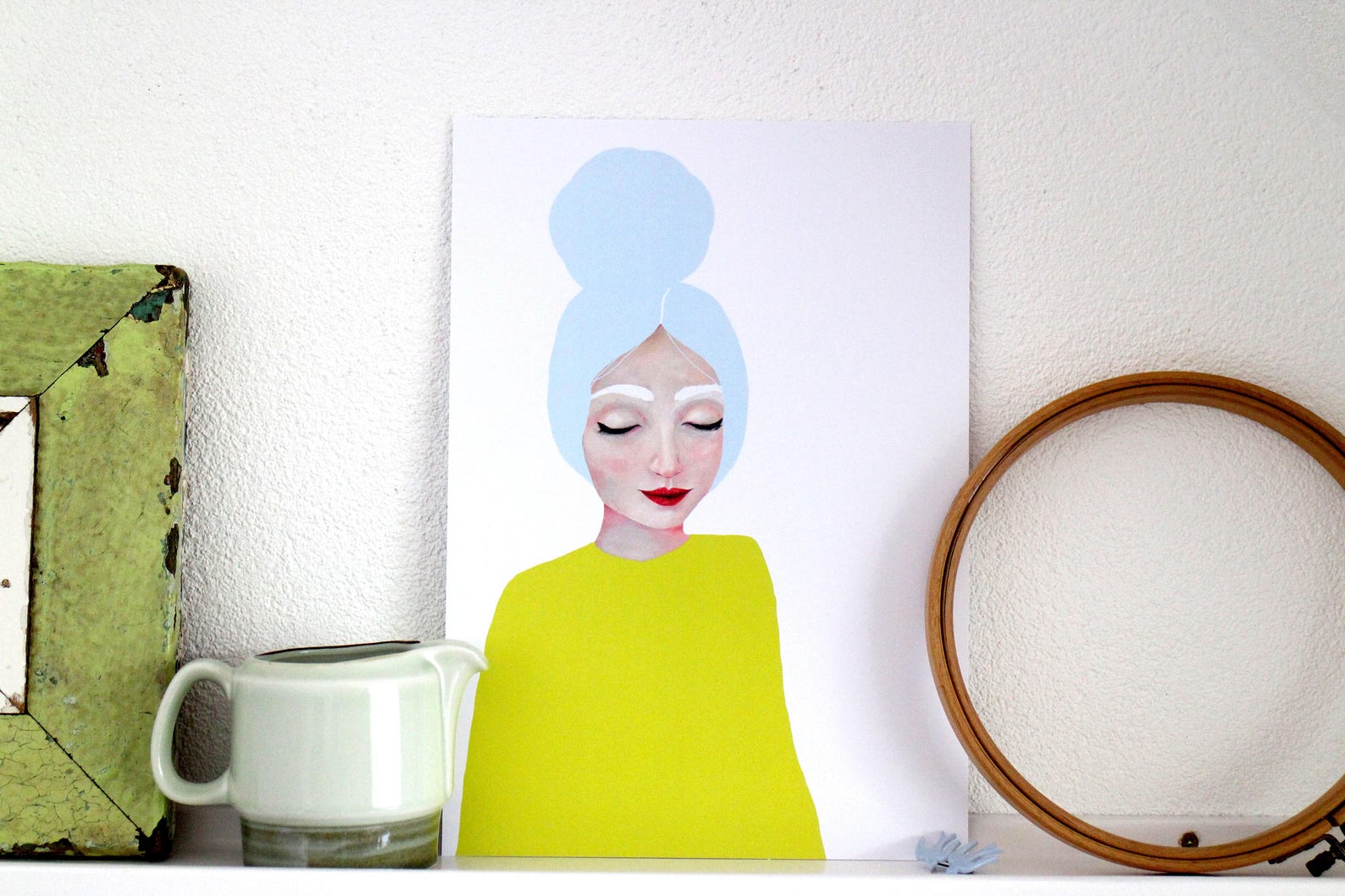 Lady With Topknot - A4 Print of Original Painting - Face Wall Art ...