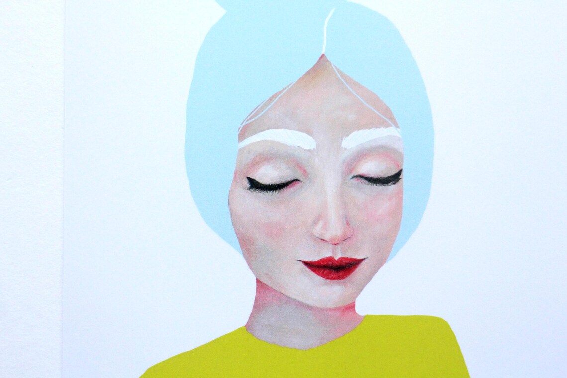 Lady With Topknot - A4 Print of Original Painting - Face Wall Art ...