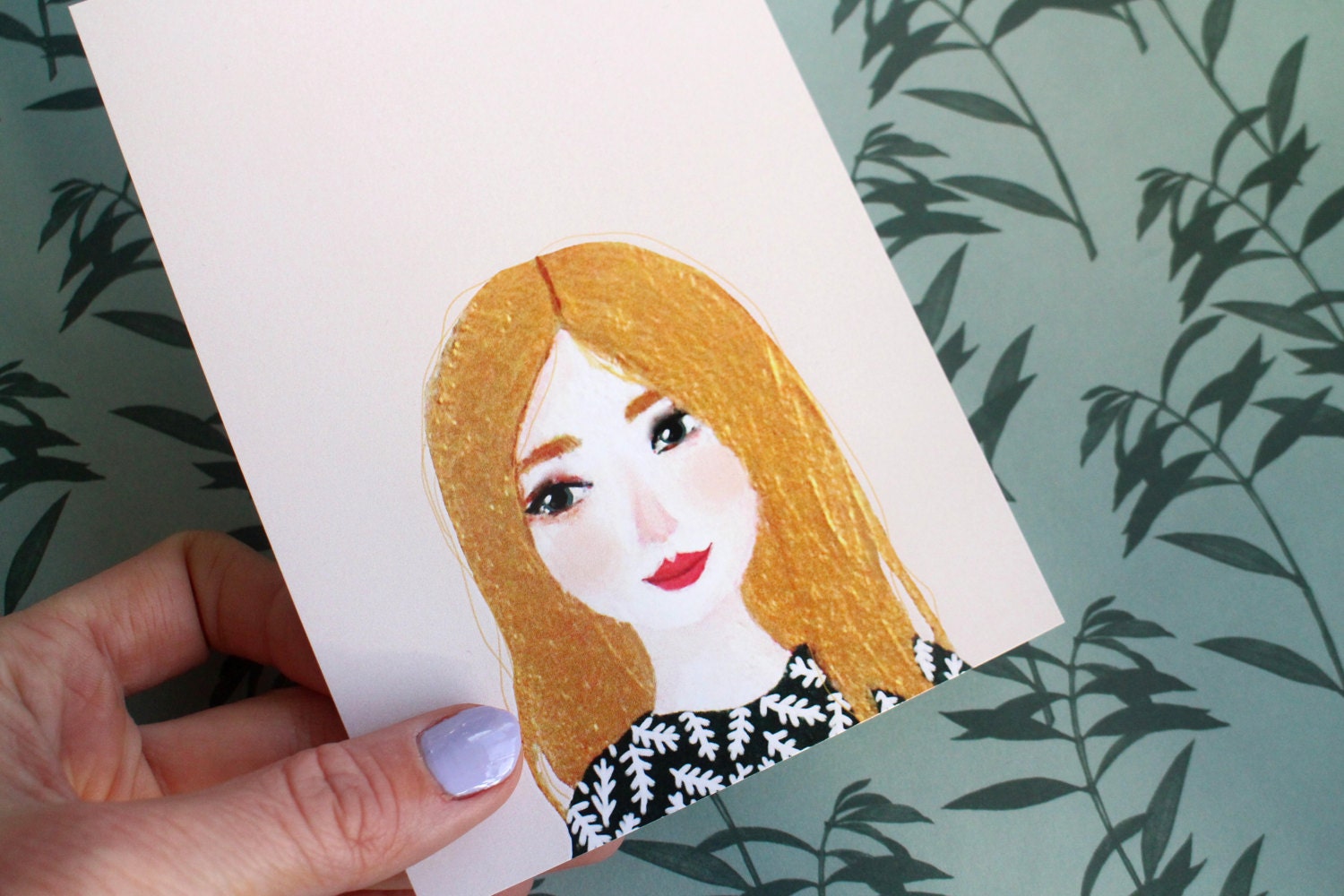 Gold A6 Card of Original Painting Woman Stationary Postcard | Etsy