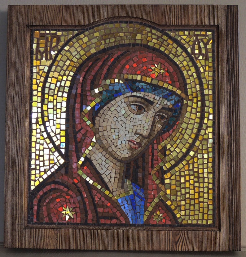 Originale Vierge Marie icône mosaïque art byzantin à la main | Etsy