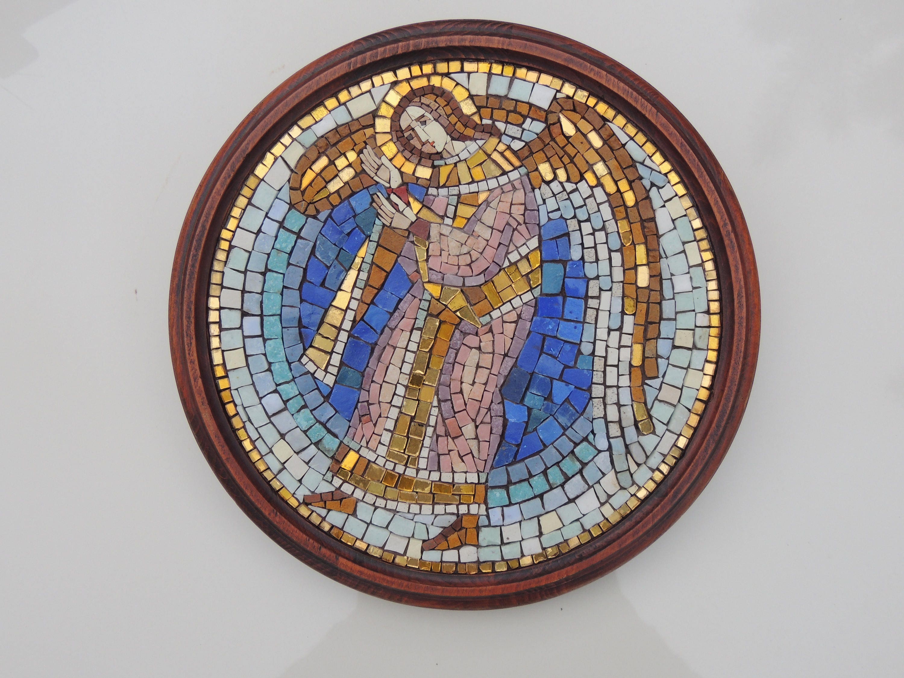 Guardian Angel Round mosaic in wooden frame 10.4 26.5 | Etsy