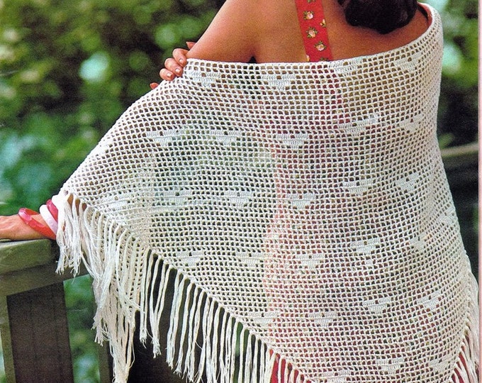 Crochet Lace White Filet Shawl Pattern, Triangle Lace Pattern, Crochet ...