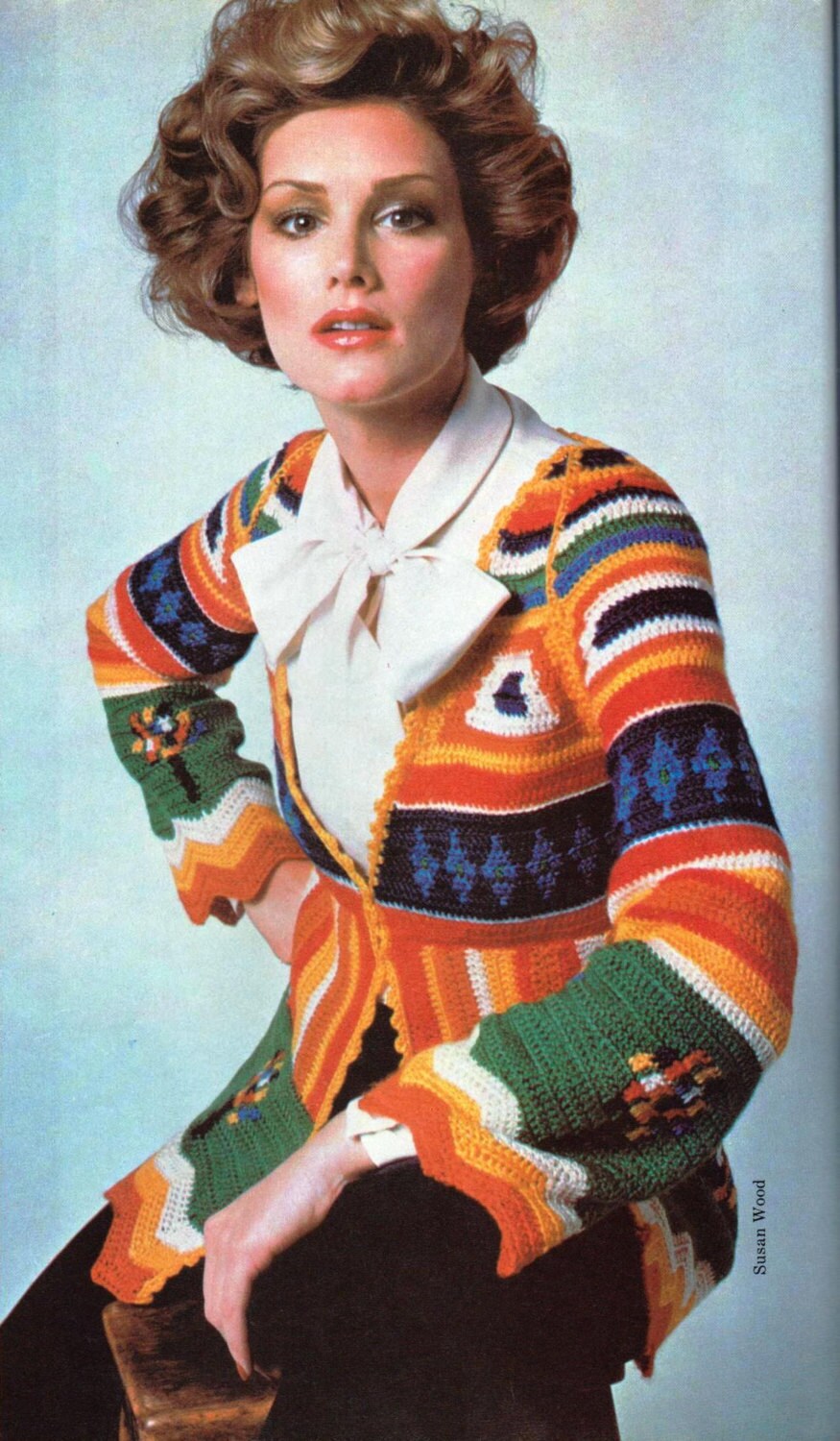 Crochet Aztec Ethnic Style Multi-color Open Front Cardigan Sweater ...