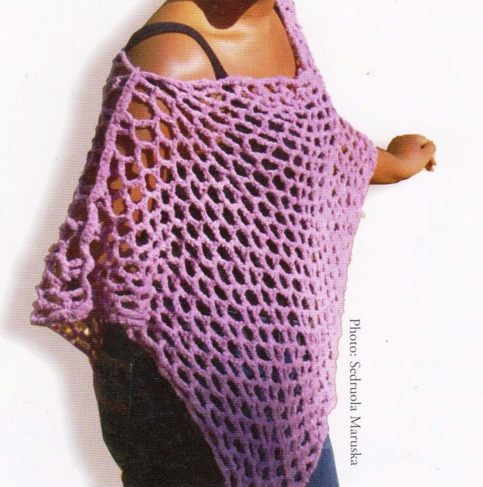 Ladies' Crochet Purple Mesh Poncho Pattern, Crochet Poncho Pattern ...
