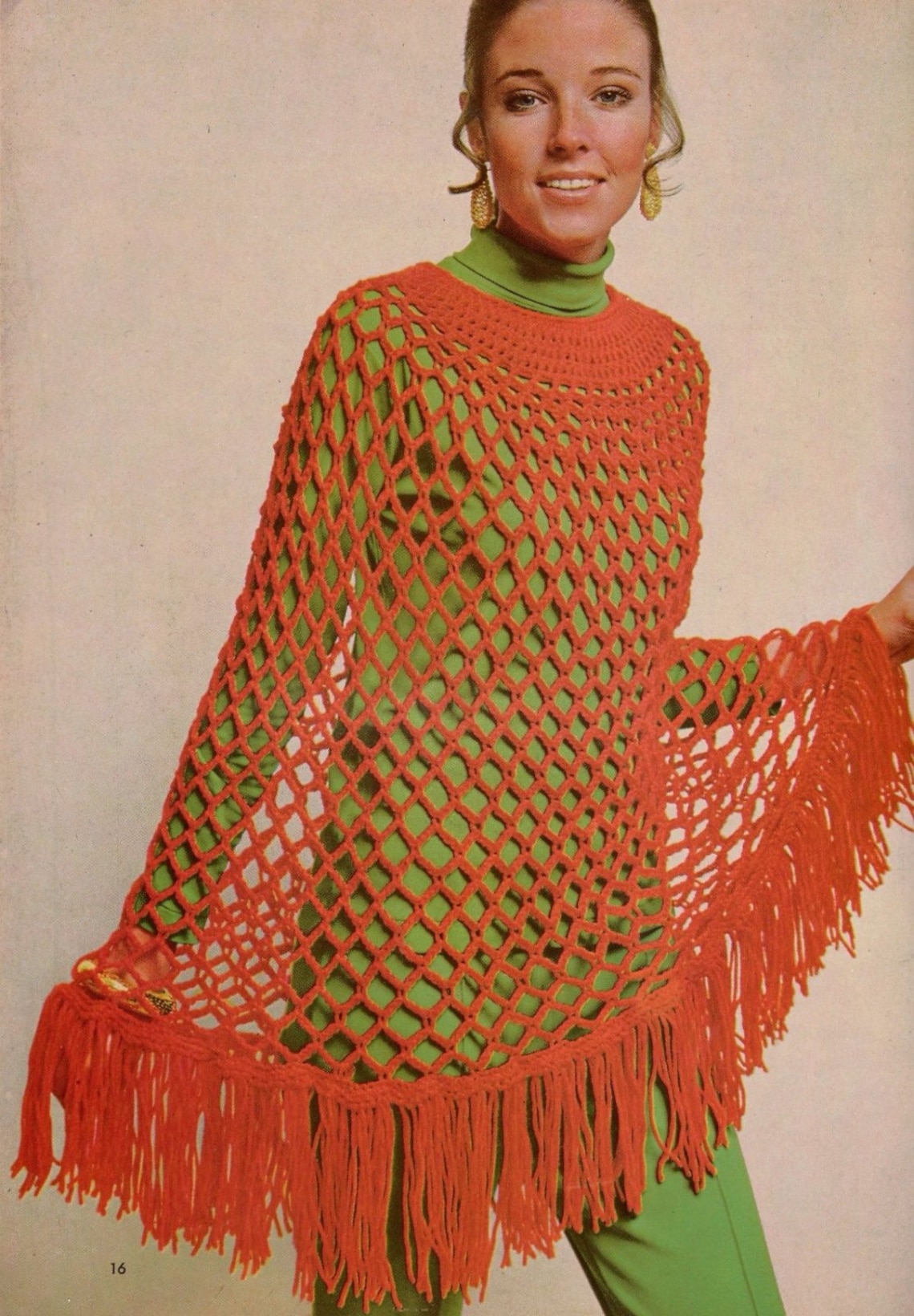 Crochet Mesh Poncho Pattern, Retro Orange Poncho Pattern-accessory ...