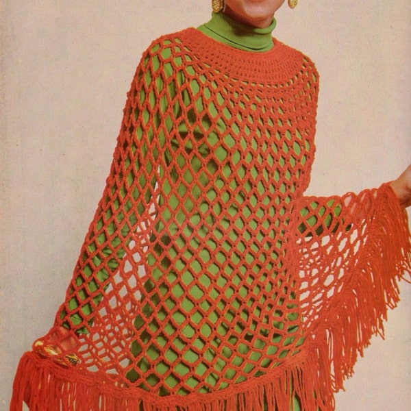 Orange Poncho - Etsy