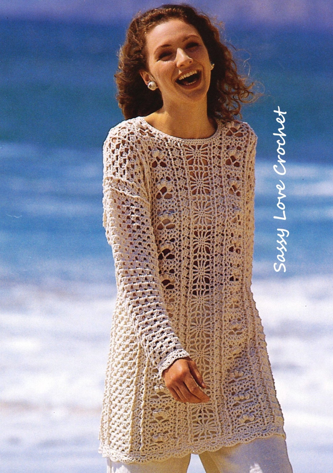 Crochet U.K. Tunic Pattern, Long Sleeve Pattern Womens Crochet Beach ...