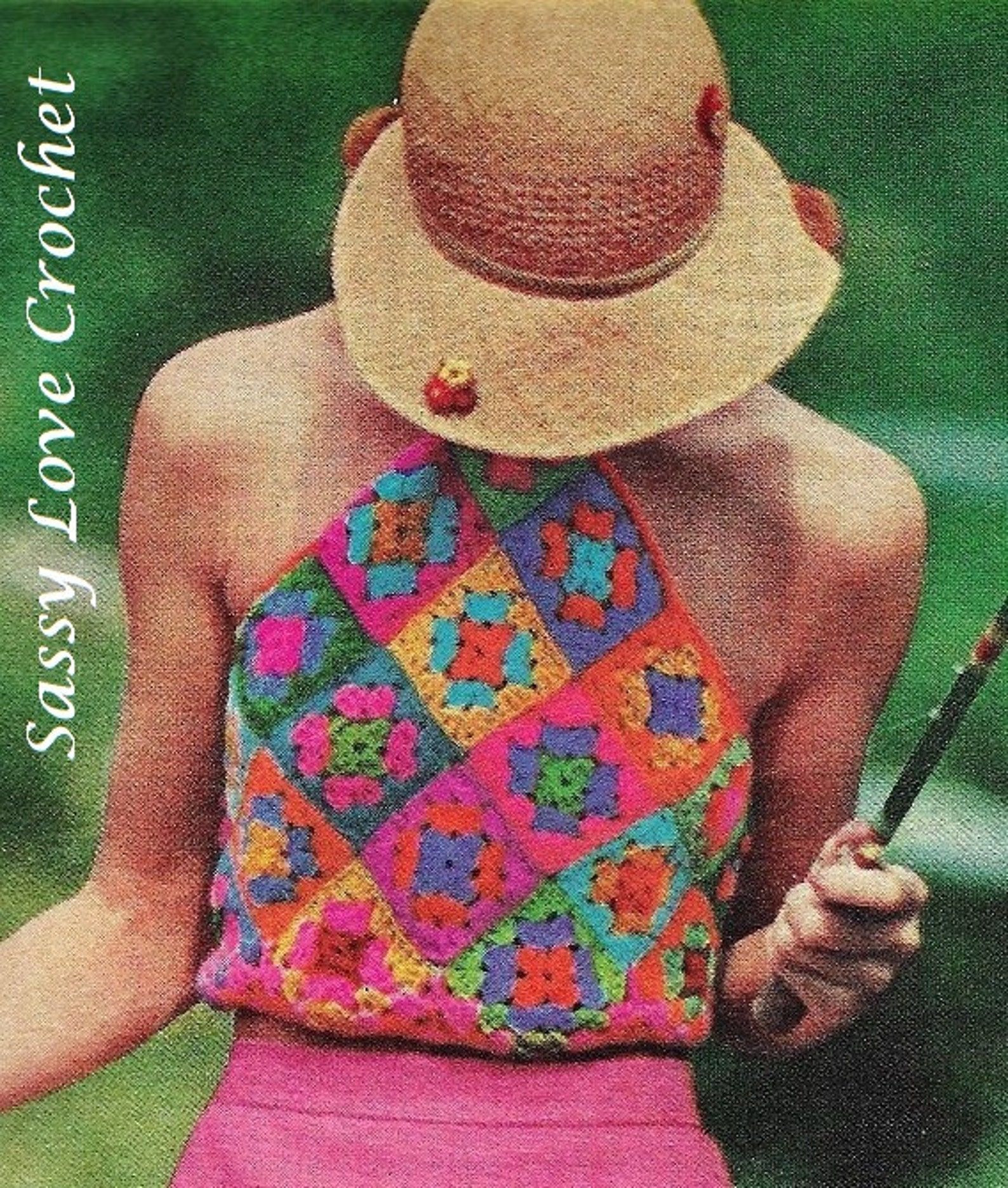 Crochet Granny Square Triangle and V-neck Halter Tops Pattern, Ladies ...