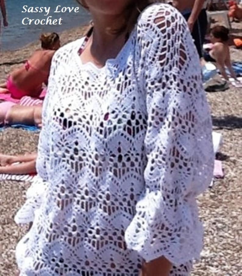 Crochet Tunic Top Designer Open-weave White Beach Cover-up - Etsy