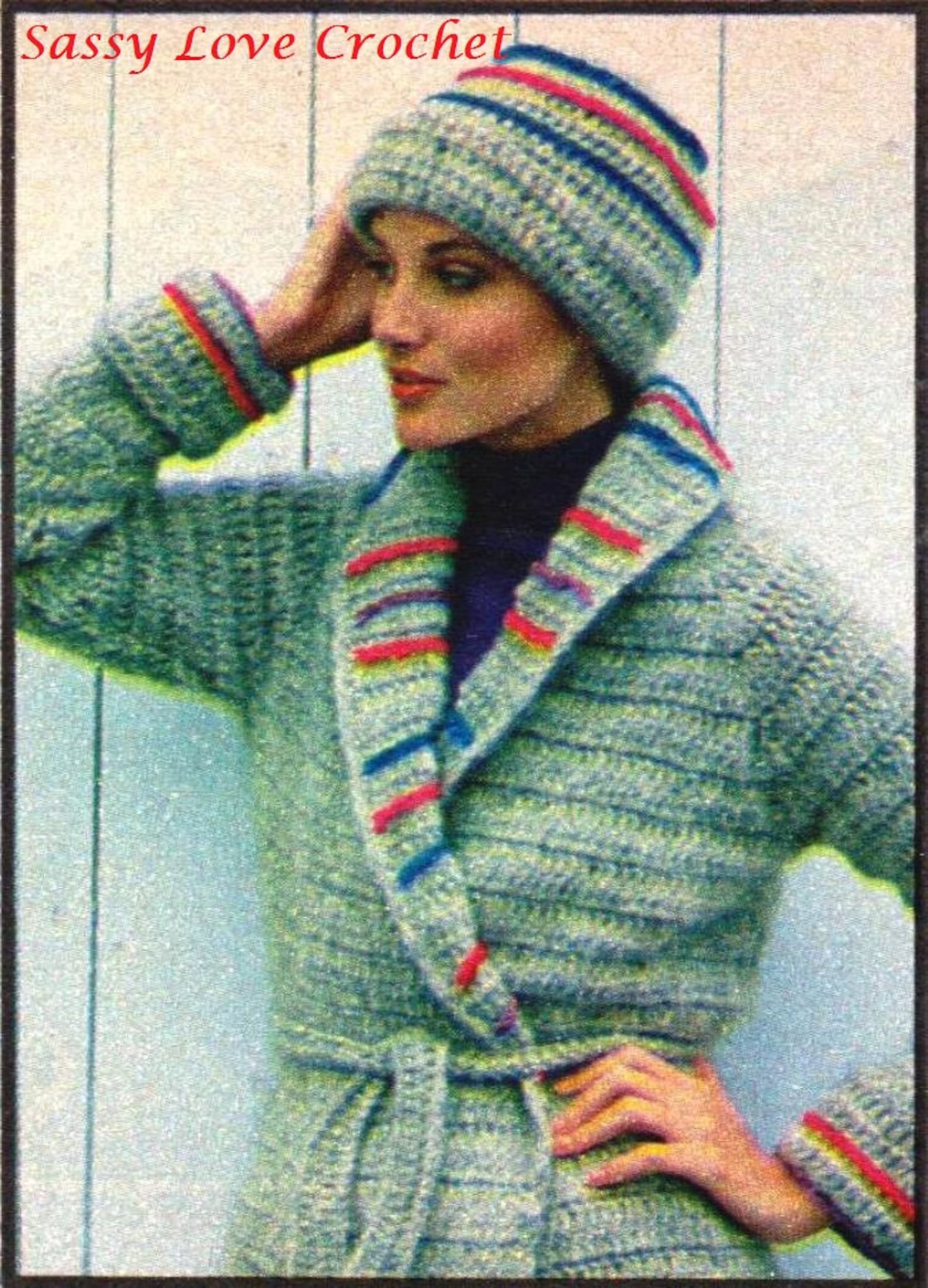 Crochet Jacket Wrap Striped Jacket & Hat Pattern Wrap Cardigan Sweater ...
