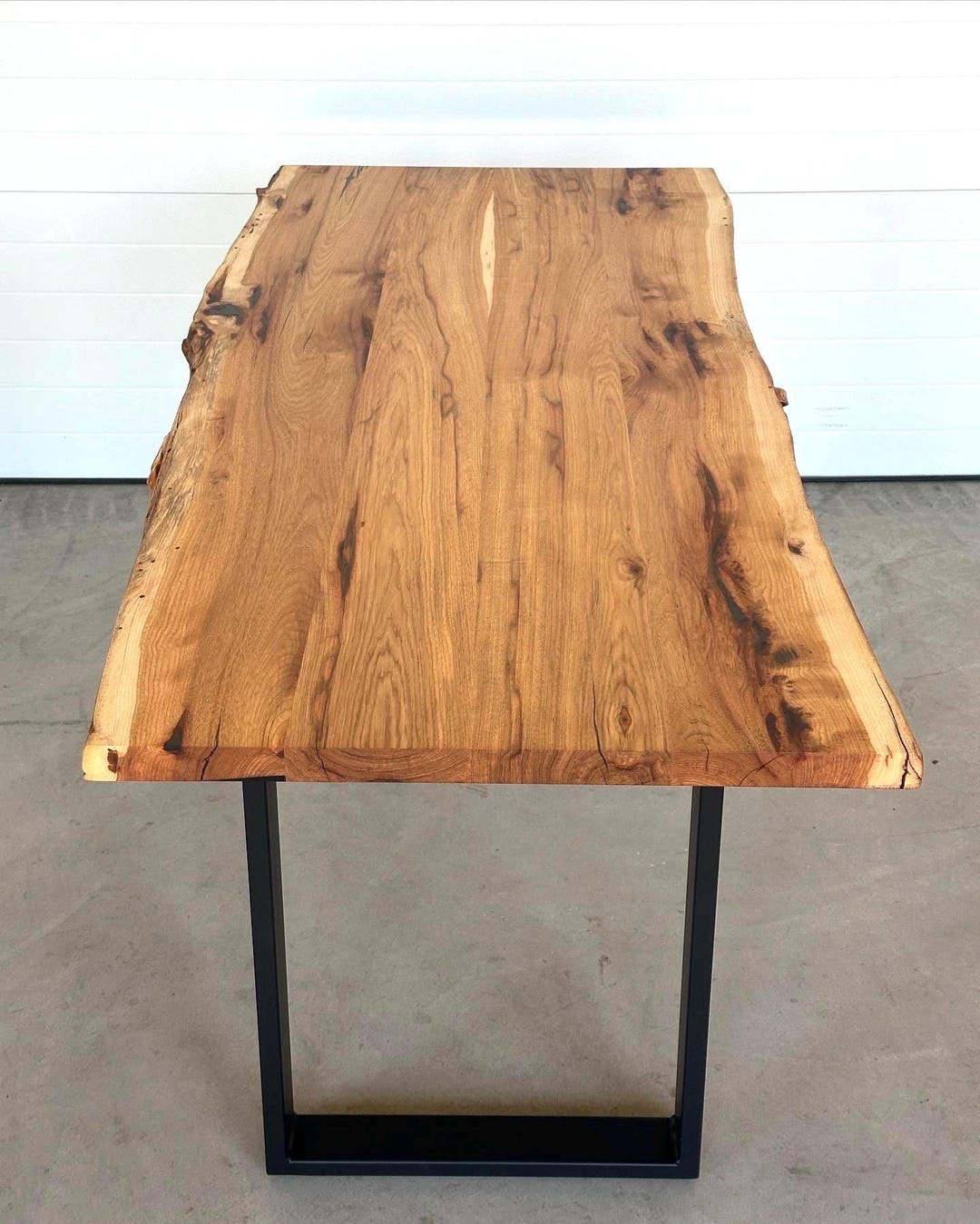 Live Edge Hickory Dining Table – Modern Steel Legs | Custom Lengths ...