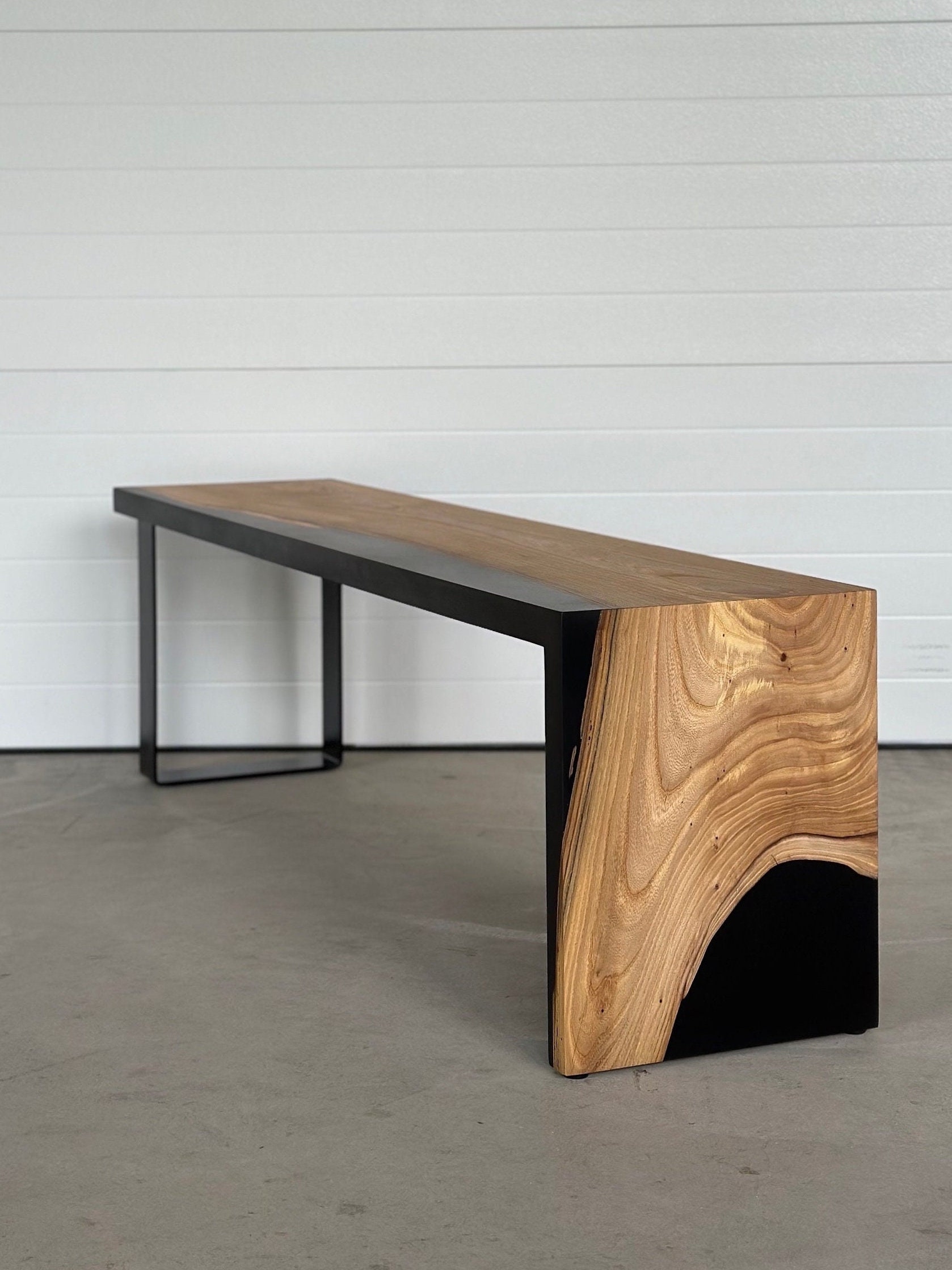 Elm Epoxy Waterfall Bench | Modern Bench | Entryway Bench - Etsy