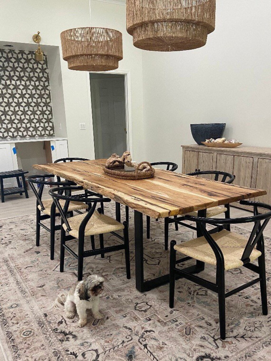 Live Edge Hickory Dining Table – Modern Steel Legs | Custom Lengths ...