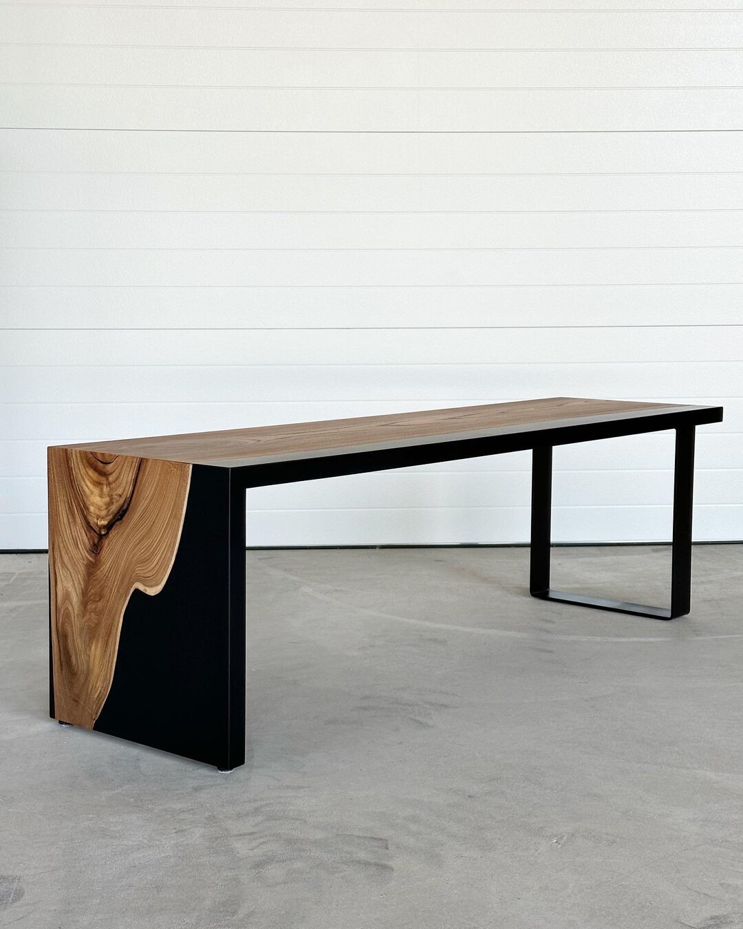Elm Epoxy Waterfall Bench | Live Edge Modern Entryway Table - Etsy