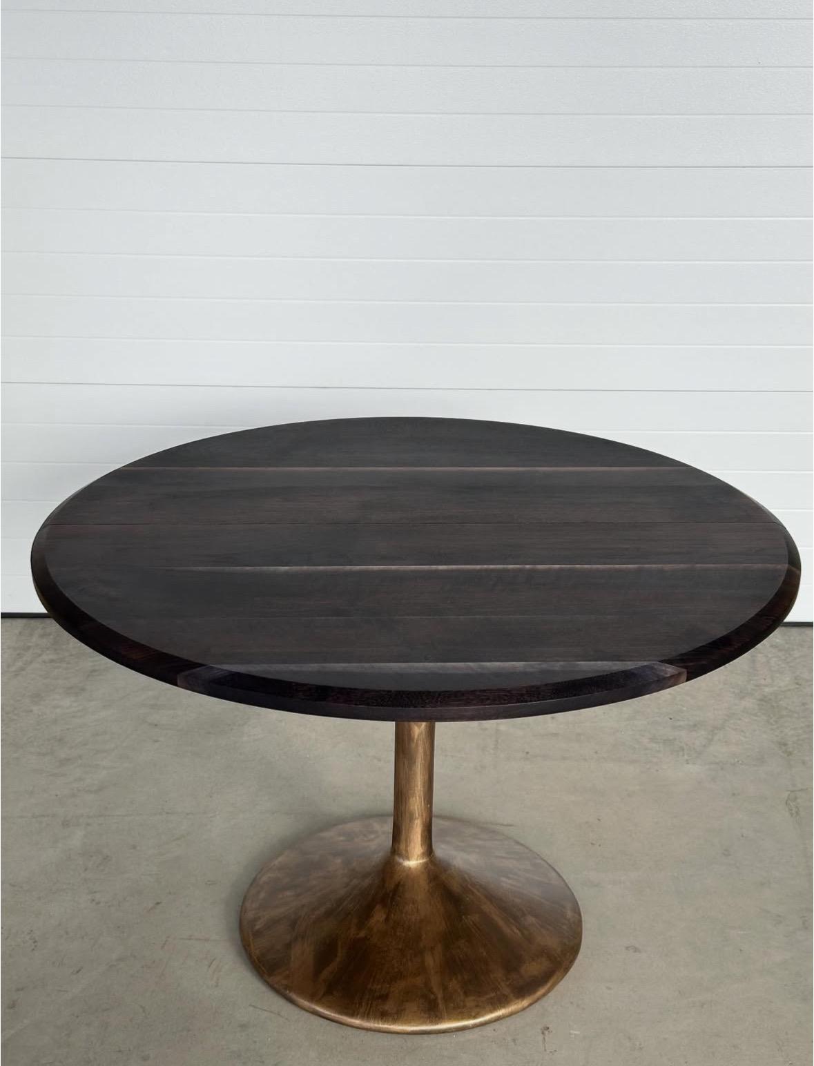 Round Dining Table With Extension - Ebonized Walnut Pedestal Table ...